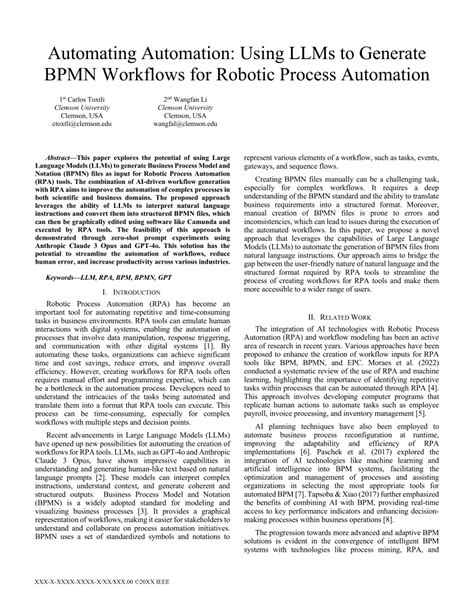 pdf automating automation using llms to generate bpmn workflows for