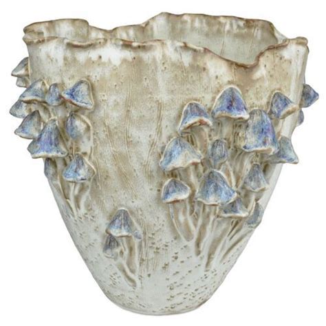Black Forest Mushrooms Vase Cream Reactive Blue Black Forest