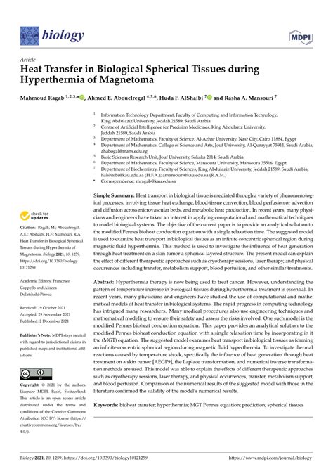 Pdf Heat Transfer In Biological Spherical Tissues During Hyperthermia Of Magnetoma