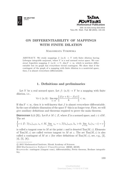 Pdf On Differentiability Of Mappings With Finite Dilation