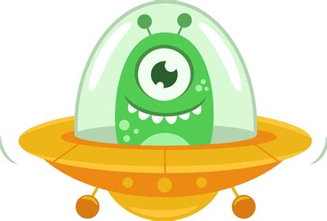 Ufo Cute Alien Cartoon Character In A Flying Saucer Vector