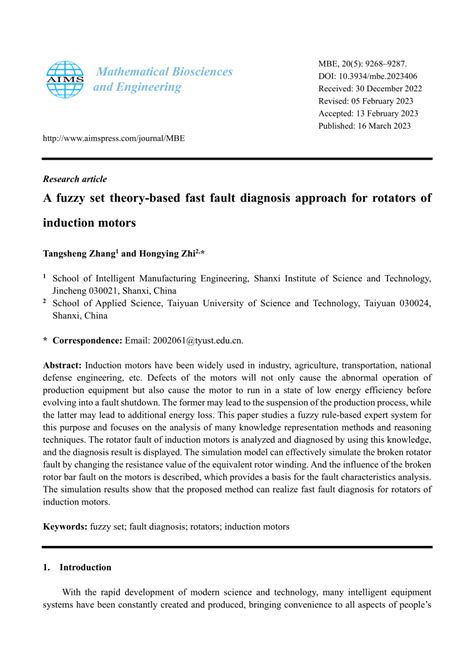 Pdf A Fuzzy Set Theory Based Fast Fault Diagnosis Approach For Rotators Of Induction Motors