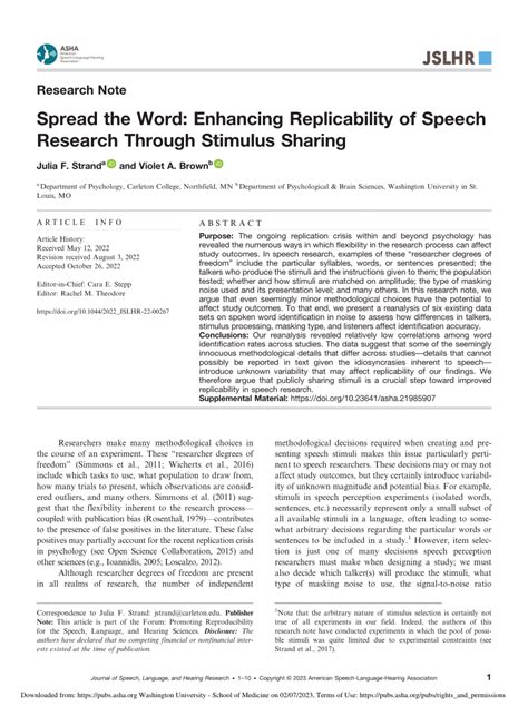 Pdf Spread The Word Enhancing Replicability Of Speech Research Through Stimulus Sharing