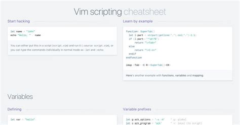 Vim Script Cheatsheet Rvim