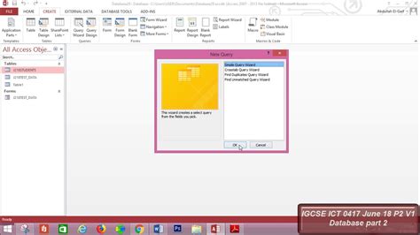 0417 Igcse Ict May June 2018 Paper 2 Database Task Part 2 Youtube