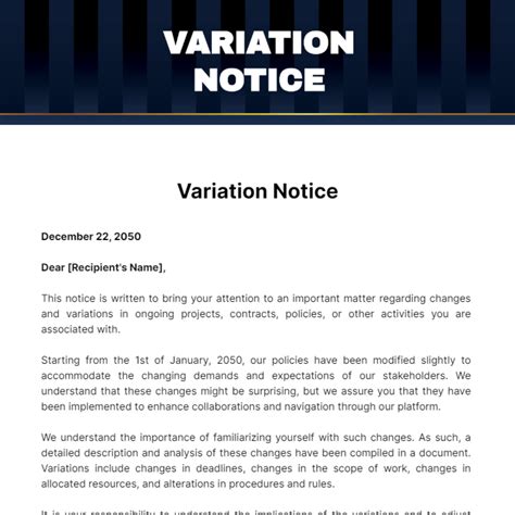 Free Variation Notice Template To Edit Online