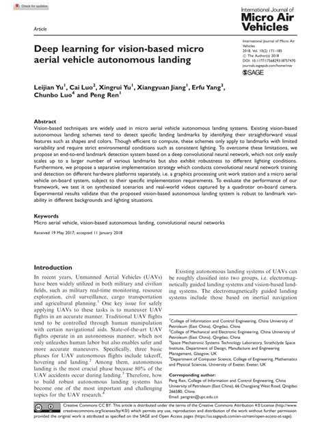 Pdf Deep Learning For Vision Based Micro Aerial Vehicle Autonomous Landing
