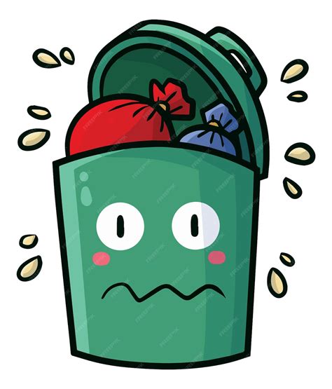 Lindo Personaje De Dibujos Animados De Bote De Basura Con Cara Preocupada Vector Premium