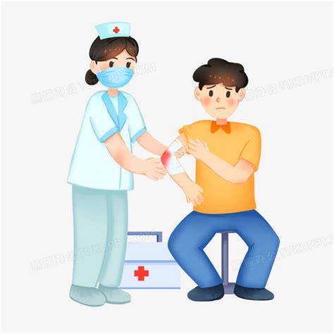 手绘卡通护士给受伤的手肘包扎伤口免抠png图片素材下载手绘png熊猫办公