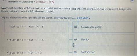 Answered Homework Unanswered Due Today 11 59 Pm Match Each Equation Kunduz