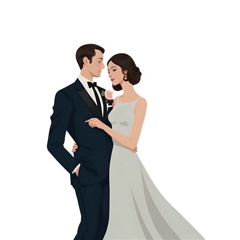 Wedding Couple Cartoon Illustration Wedding Dress Groom And Bride