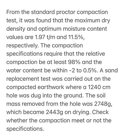 Solved From The Standard Proctor Compaction Test It Was Chegg Com