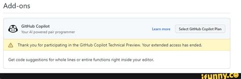 Add Ons GitHub Copilot Your Al Powered Pair Programmer Tean Mere Select