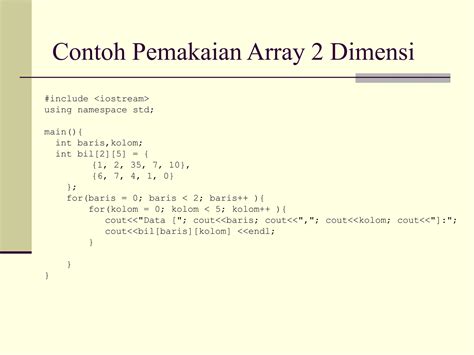 Konsep Array Dan Implementasi Dalam Bahasa Pemrograman C Ppt