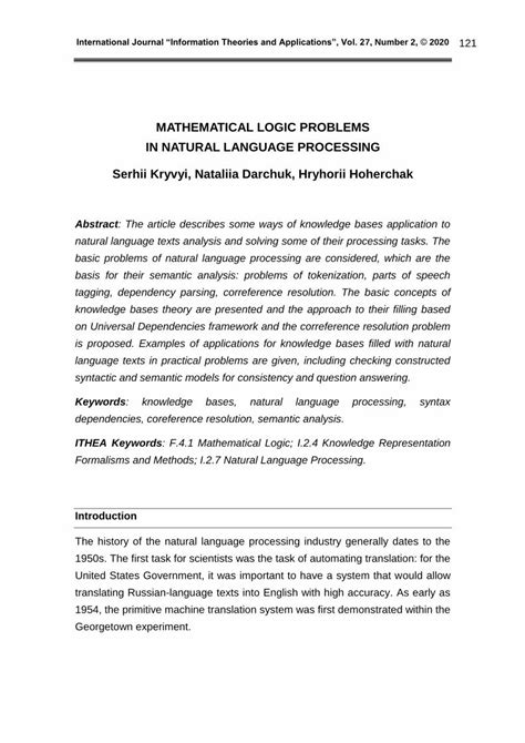 Pdf Mathematical Logic Problems In Natural Language Processing