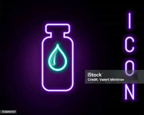빛나는 네온 라인 의료 바이알 앰플 검은 배경에 고립 된 병 아이콘 예방 접종 주사 백신 의료 개념 다채로운 개요 개념 벡터 0