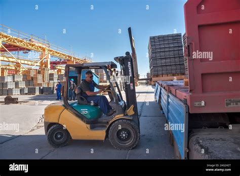 Loading Sidewalk Products In Transport Stock Photo Alamy