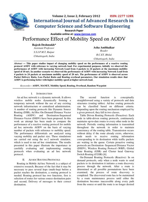 Pdf Performance Effect Of Mobility Speed On Aodv