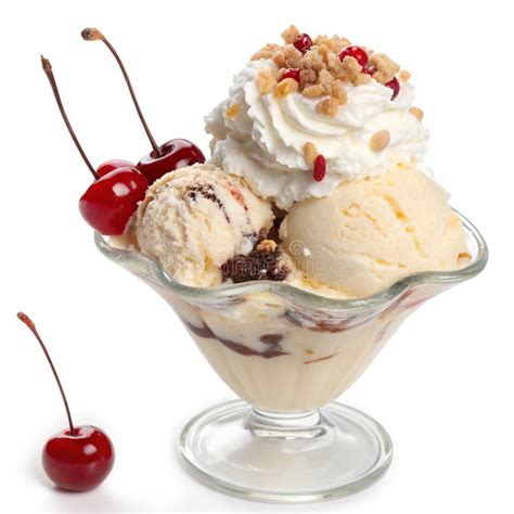 Vanilla Ice Cream Sundae Isolated On White Background Stock