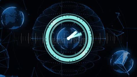 Animation Of Digital Clock Over Connected Dots And Globes Against Black