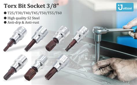 2pcs Juttzzei Torx Bit Socket 3 8 Drive X T30 Torx Bits Socket Premium S2 Alloy Steel 3 8