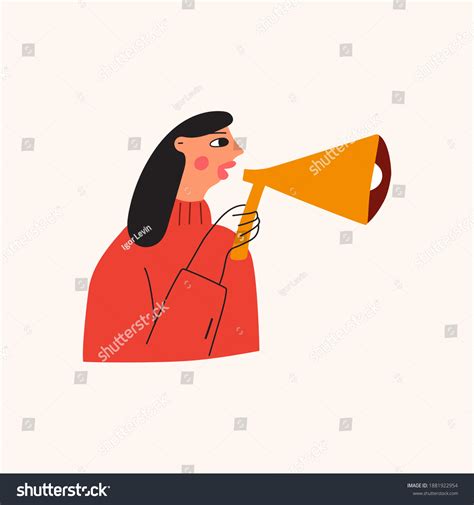 Young Girl Megaphone Vector Hand Drawn Stock Vector Royalty Free 1881922954 Shutterstock