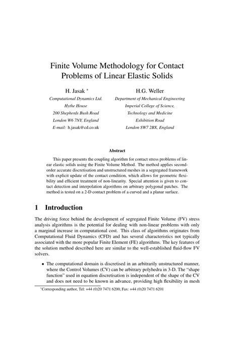 Pdf Finite Volume Methodology For Contact Problems Of Linear Elastic