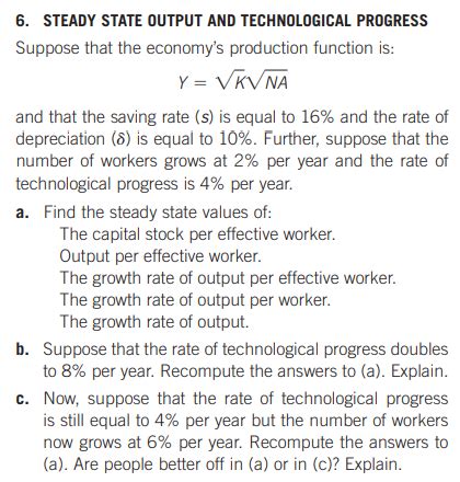 Solved 6 STEADY STATE OUTPUT AND TECHNOLOGICAL PROGRESS Chegg Com