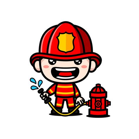 Linda Bombero Dibujos Animados Personaje Con Agua Boca De Aguas