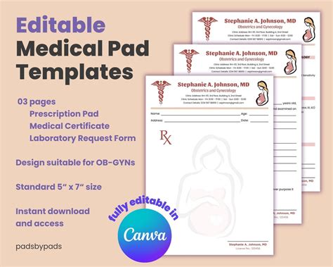 Editable Prescription Pad Editable Medical Certificate Rx Obgyn