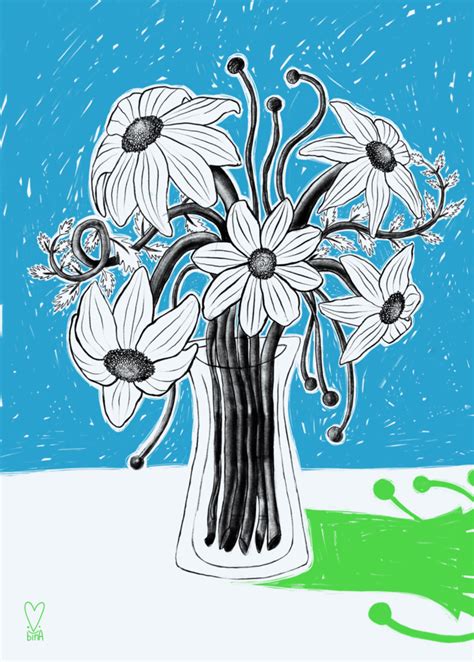 Иллюстрация Букет в вазе в стиле натюрморт