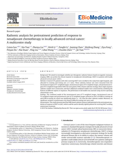 Pdf Radiomic Analysis For Pretreatment Prediction Of Response To