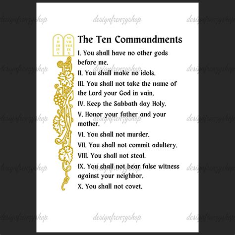 The 10 Commandments Printable Wall Art Christian Religious Verse