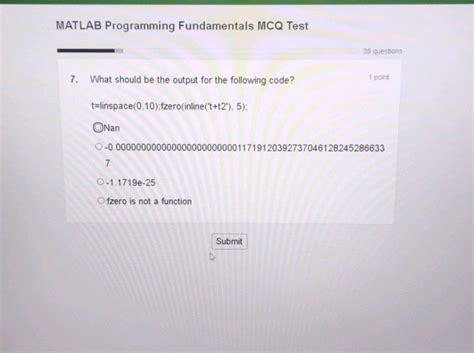 MATLAB Programming Fundamentals MCQ Test 35 StudyX