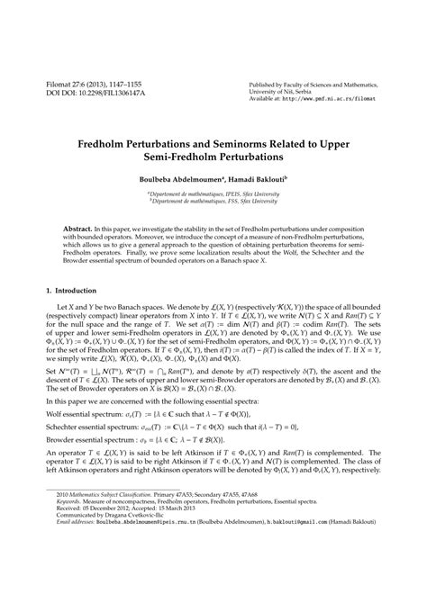 Pdf Fredholm Perturbations And Seminorms Related To Upper Semi Fredholm Perturbations
