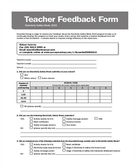 Free 8 Teacher Feedback Forms In Pdf Ms Word Excel