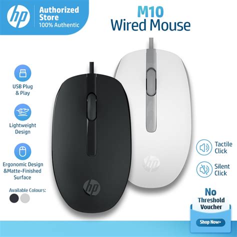 Malaysia Stock Hp M10 Wired Mouse1000 Dpi Optical Sensor Silent Mouse