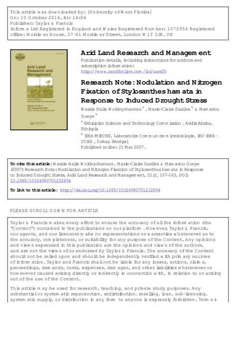 Pdf Research Note Nodulation And Nitrogen Fixation Of Stylosanthes