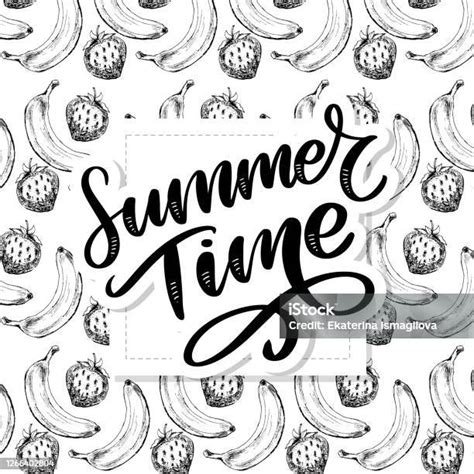 노란 바나나와 육즙이 많은 딸기가 있는 매끄러운 패턴 귀여운 벡터 딸기와 바나나 배경 밝은 여름 과일 일러스트 과일 믹스 카드 0명에 대한 스톡 벡터 아트 및 기타 이미지