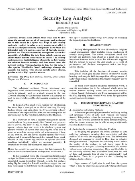 Security Log Analysis Based On Big Data Download Free Pdf Computer