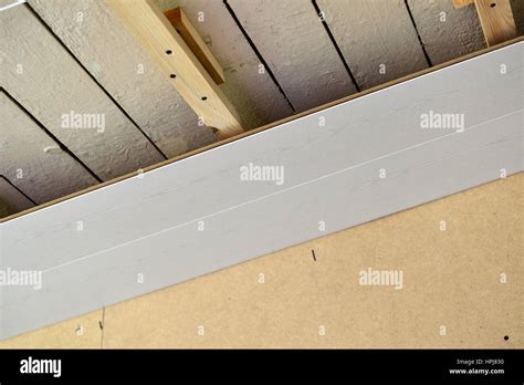 Installation Of The Ceiling Of MDF Panels Stock Photo Alamy
