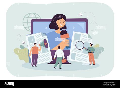 Tiny Male And Female Characters Near Newspapers Stock Vector Image And Art Alamy