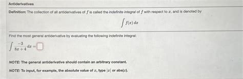 Solved Definition The Collection Of All Antiderivatives Of