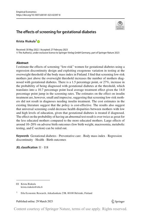 The Effects Of Screening For Gestational Diabetes Request Pdf