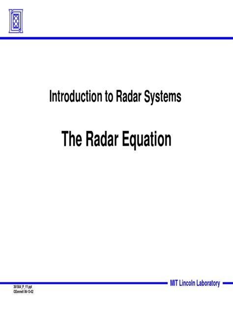 Radar Range Equation Pdf Radar Antenna Radio
