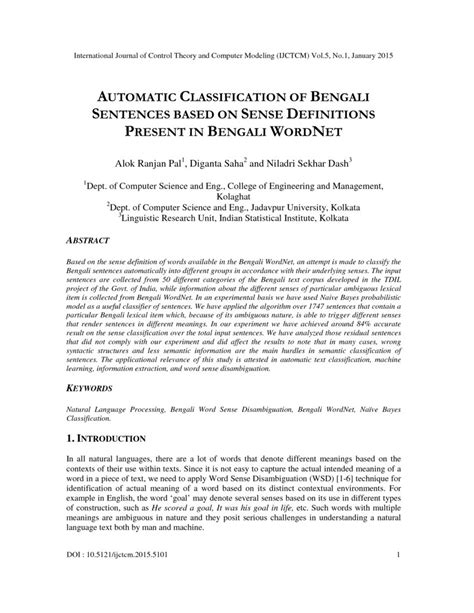 Automatic Classification Of Bengali Sentences Based On Sense Definitions Present In Bengali
