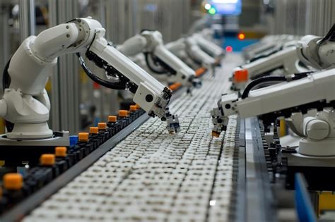 Robotic Arms Assembling Components On A Conveyor Belt In A Factory Premium Ai Generated Image