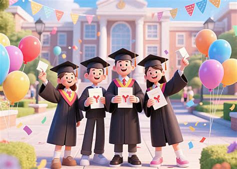 大學畢業季青春卡通合照 畢業季 青春 學士帽背景圖片和桌布免費下載
