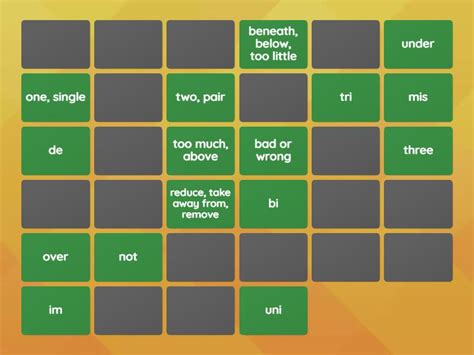 5th Grade Affix List Matching Pairs