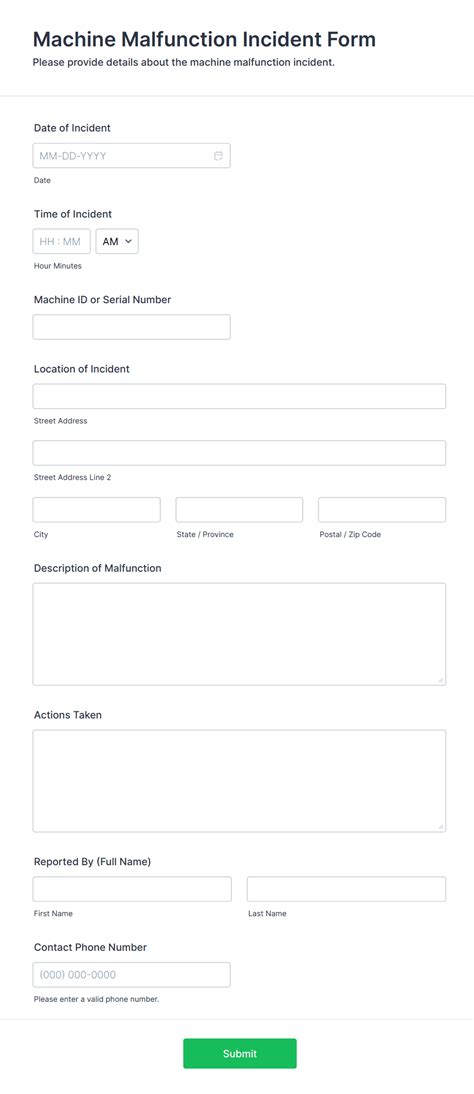 Machine Malfunction Incident Form Template Jotform